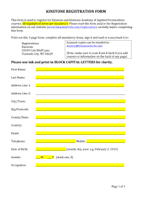 Fillable Online KINSTONE REGISTRATION FORM Fax Email Print - pdfFiller