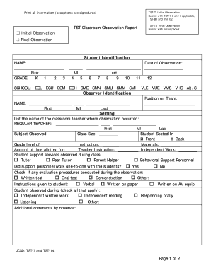 Fillable Online TST Classroom Observation Report Fax Email Print ...
