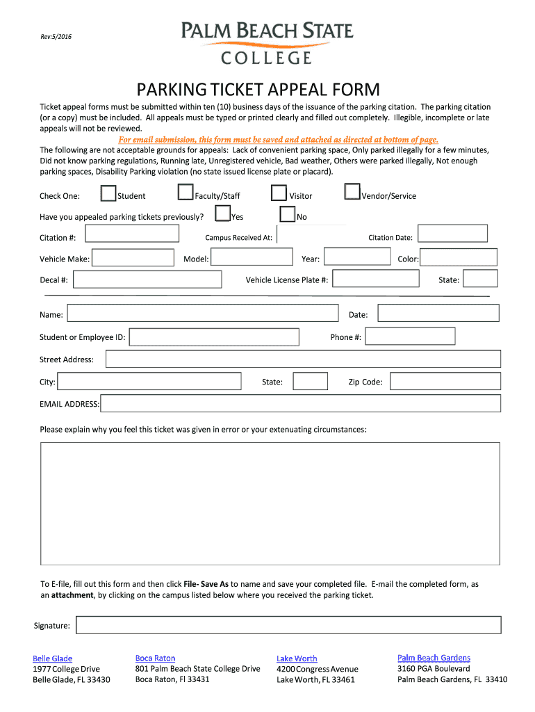 Fillable Online palmbeachstate parking ticket appeal form - Palm Beach ...