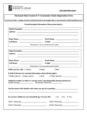 Fillable Online Machaneh Shai (Grades K-7) Community Family ...