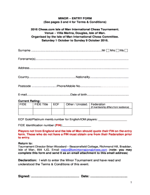 Fillable Online MINOR ENTRY FORM Fax Email Print - pdfFiller