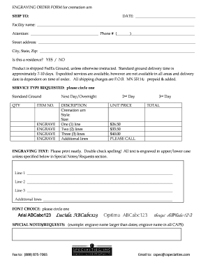Fillable Online Engraving Form - C. Specialties Fax Email Print - pdfFiller