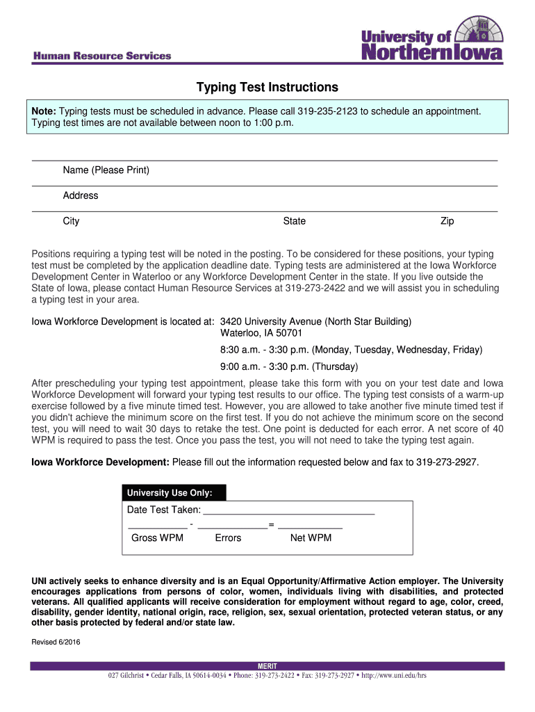 Fillable Online uni Typing Test Instructions Fax Email Print - pdfFiller