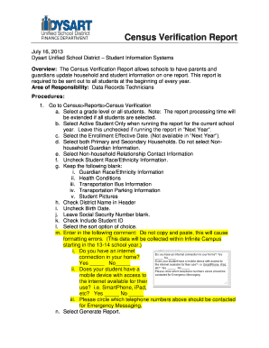 Fillable Online schoolweb dysart Census Verification Report - schoolweb ...