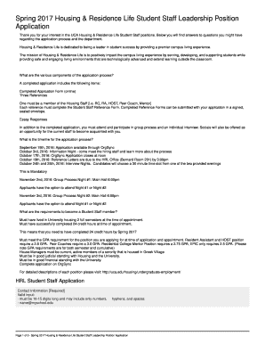 Fillable Online Spring 2017 Housing & Residence Life Student Staff ...