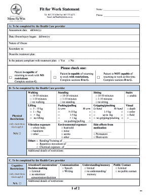 Fillable Online Fit for Work Statement Fax Email Print - pdfFiller