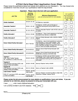 Fillable Online atcaa ATCAA Early/Head Start Application Cover Sheet ...