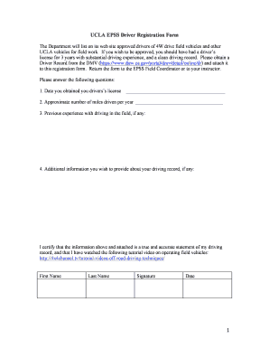 Fillable Online epss ucla UCLA EPSS Driver Registration Form Fax Email Print - pdfFiller