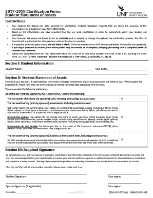 Fillable Online unf 2017-2018 Clarification Form: - unf Fax Email Print - pdfFiller