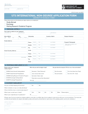 Fillable Online Uts internatiOnal nOn-degree applicatiOn fOrm Fax Email ...