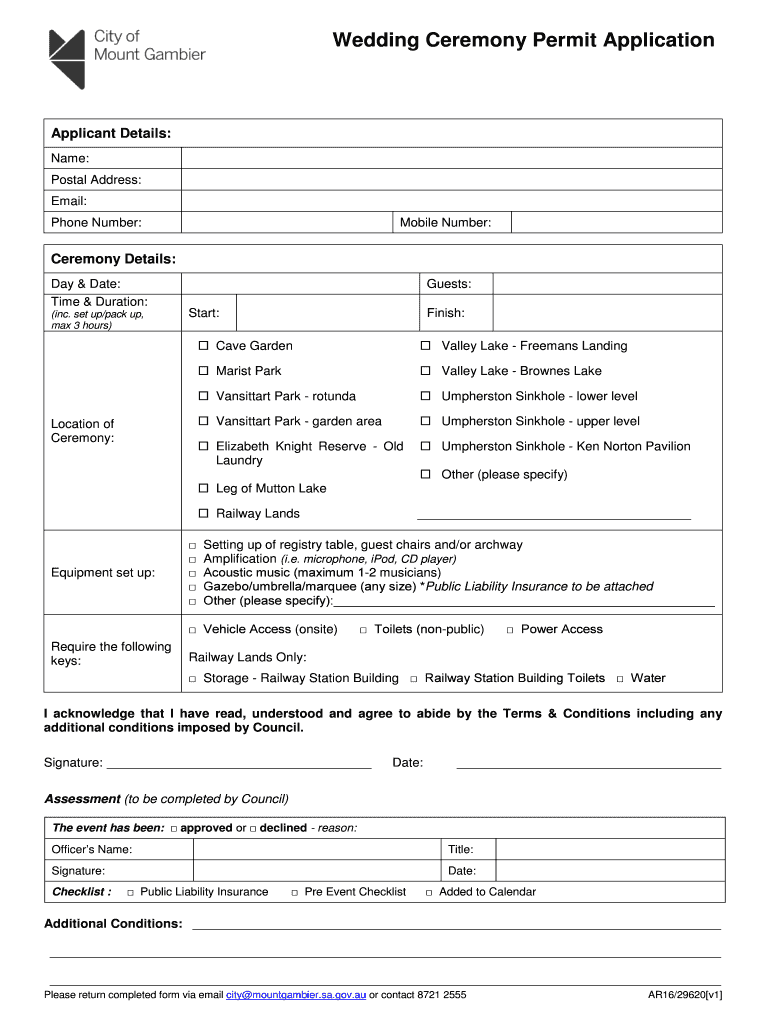 Fillable Online mountgambier dcw lga sa gov Wedding Ceremony Permit ...