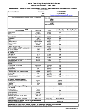 Fillable Online pathology leedsth nhs Order Form Template MASTER 2 ...