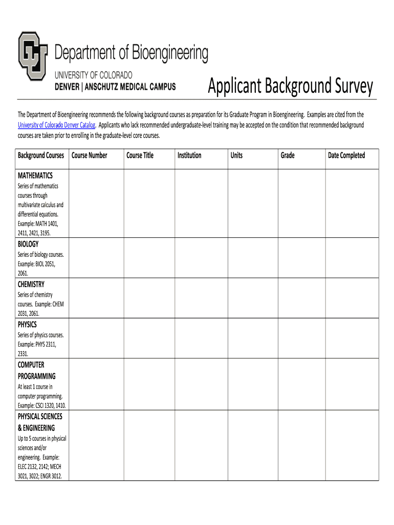 Fillable Online ucdenver Applicant Background Survey - ucdenver.edu Fax Email Print - pdfFiller