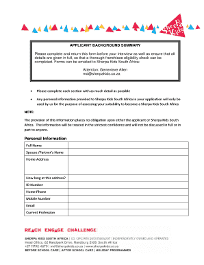 Fillable Online sherpakids co APPLICANT BACKGROUND SUMMARY - Sherpa ...