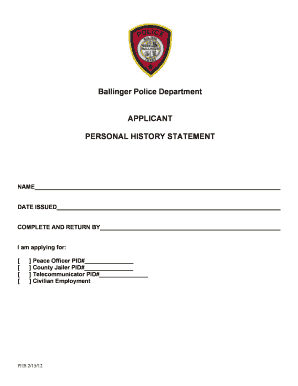 Fillable Online Applicant Personal History Statement Fax Email Print ...