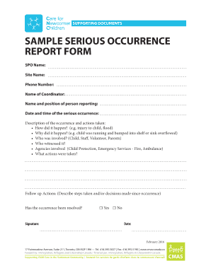Fillable Online SAMPLE SERIOUS OCCURRENCE REPORT FORM - CMAS Fax Email ...
