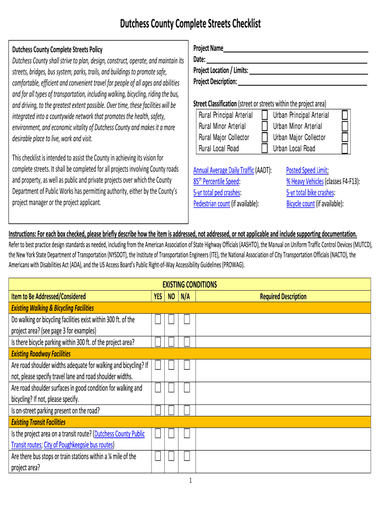 Fillable Online Saratoga Springs Complete Streets Checklist Fax Email ...