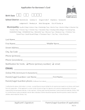 Fillable Online Applica on for Borrower s Card - geaugalibrary.net Fax ...