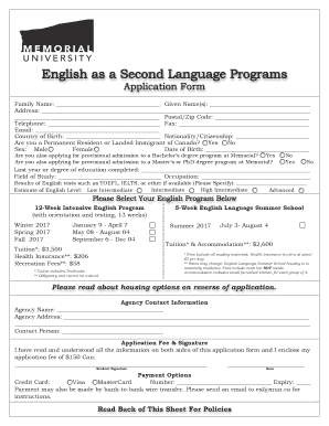 Fillable Online mun ESL St. John's Application Fax Email Print - pdfFiller