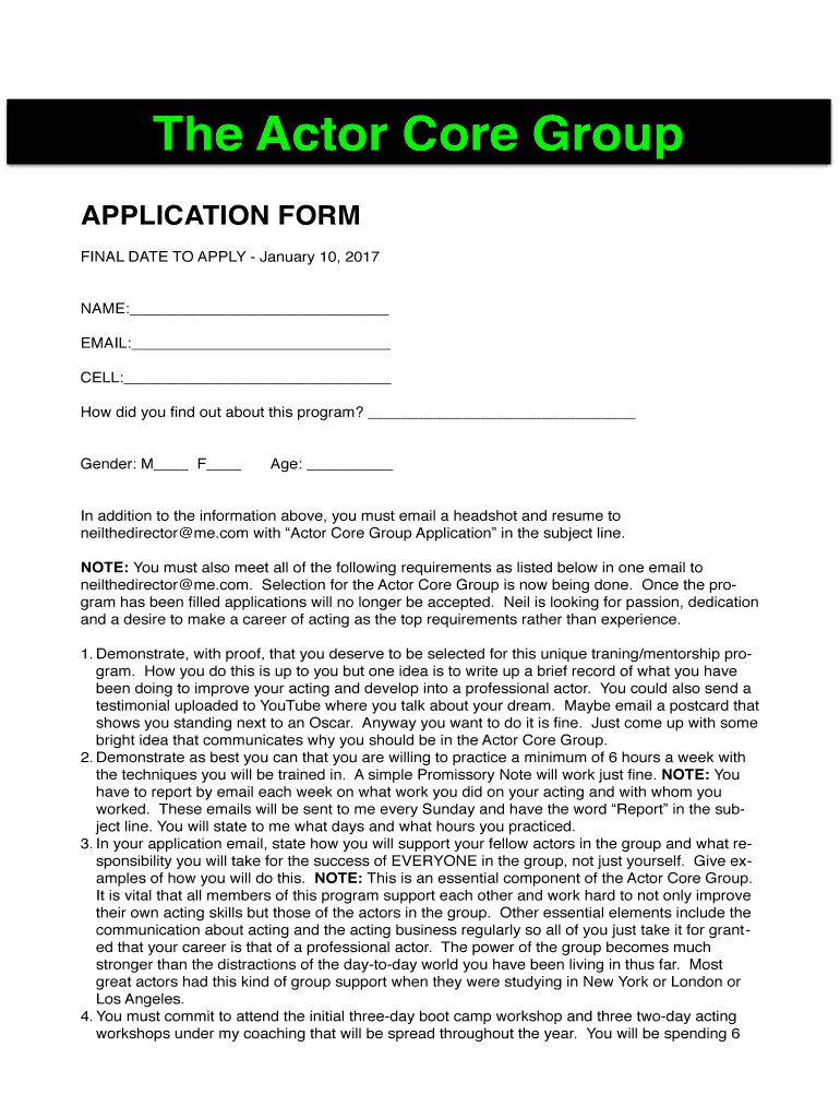Fillable Online Actor Core Group Application.pages Fax Email Print ...