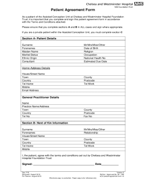 Fillable Online Patient Agreement Form - chelwest.nhs.uk Fax Email ...