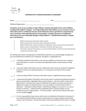 Fillable Online CONFIDENTIALITY ACKNOWLEDGEMENT & AGREEMENT During the ... Fax Email Print ...