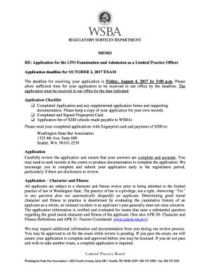 Fillable Online RE: Application for the LPO Examination and Admission ...