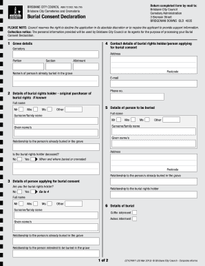 Burial Consent Declaration - Brisbane City Council - Fill and Sign ...