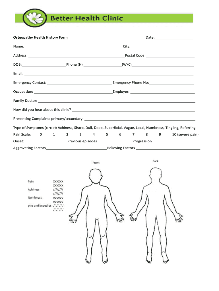 Fillable Online betterhealthclinic Osteopathic History Form - Better ...