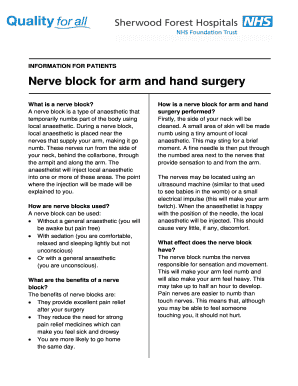 Fillable Online Nerve block for arm and hand surgery Fax Email Print ...