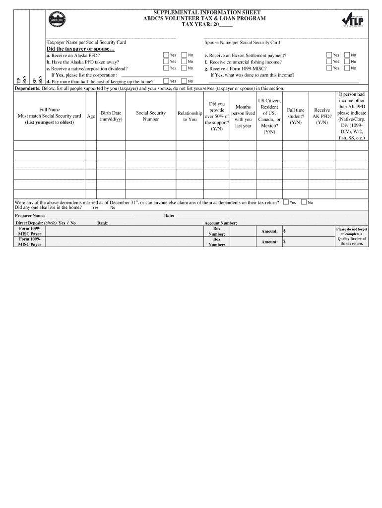 Fillable Online abdc ABDC'S VOLUNTEER TAX & LOAN PROGRAM Fax Email ...