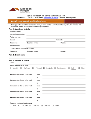 Fillable Online Activity on a Road Application Form - PDF - mrsc.vic.gov.au Fax Email Print ...