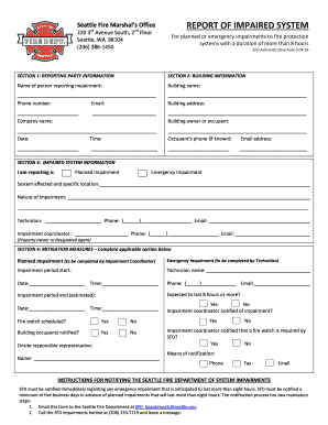 Fillable Online seattle REPORT OF IMPAIRED SYSTEM Fax Email Print - pdfFiller