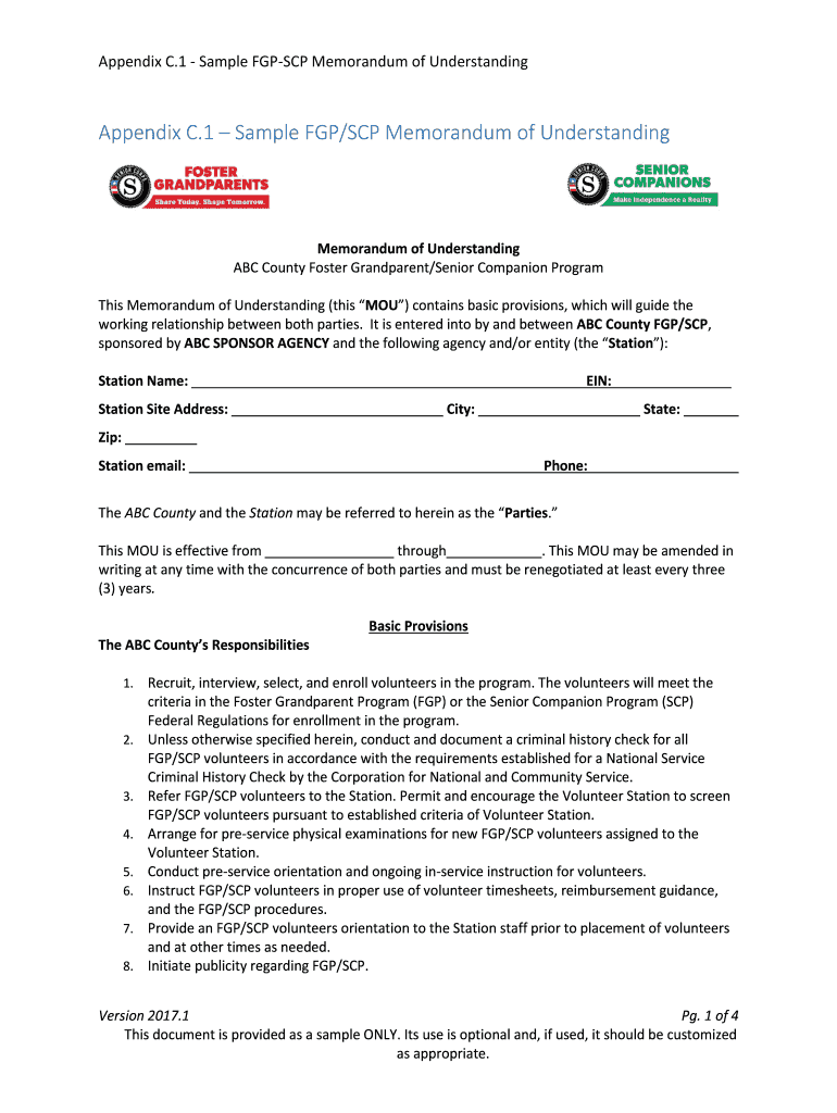 Fillable Online nationalservice Appendix C.1 - Sample FGP-SCP ...