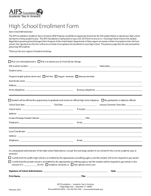 Fillable Online High School Enrollment Form - academicyear.org Fax ...