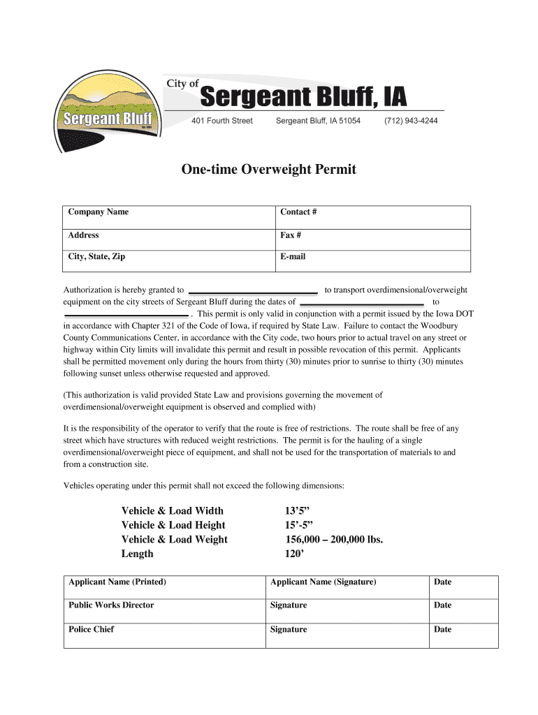 Fillable Online One-time Overweight Permit Fax Email Print - pdfFiller