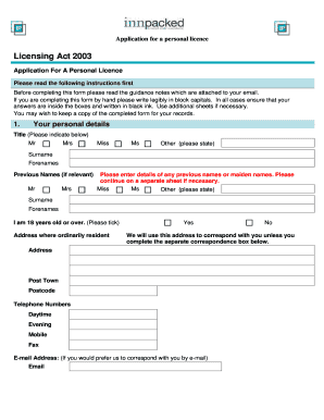Fillable Online Application For A Personal Licence. Application For A ...