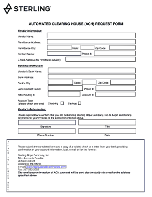 Fillable Online AUTOMATED CLEARING HOUSE (ACH) REQUEST Fax Email Print ...