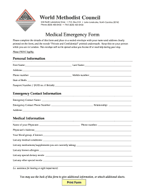 Fillable Online worldmethodistcouncil Medical Emergency Form ...