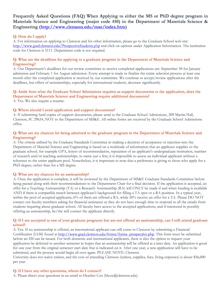 Fillable Online Frequently Asked Questions (FAQ) When Applying to either the MS or PhD degree ...