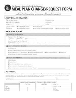 Fillable Online Winter 2016 Meal Plan Request Form-fnl Fax Email Print - pdfFiller
