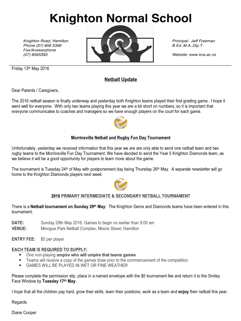 Fillable Online kns ac Netball - Knighton Normal School - kns ac Fax ...