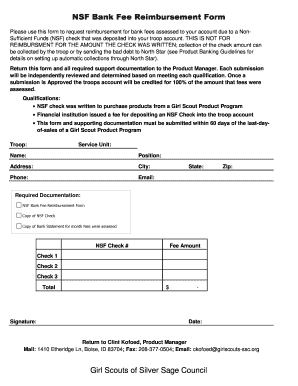 Fillable Online NSF Bank Fee Reimbursement Form Girl Scouts of Silver ...