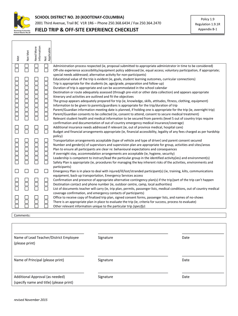 Fillable Online Field Trip and Off-Site Experience Form - 1.9.1-R.pdf ...