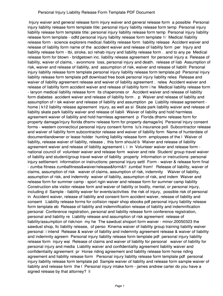 Fillable Online ybsv Personal Injury Liability Release Form Template ...