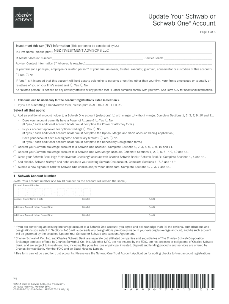 Fillable Online Update Your Schwab or Schwab One Account Fax Email Print - pdfFiller