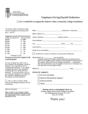 Fillable Online hvcc Employee Giving Payroll Deduction - hvcc Fax Email ...