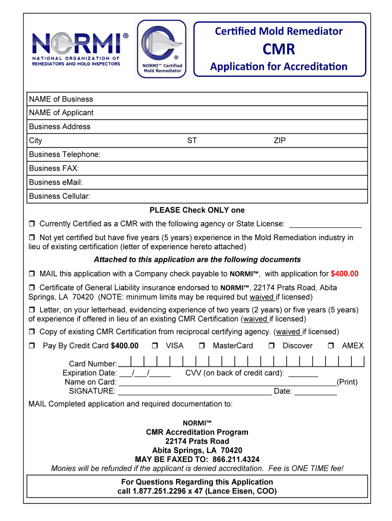 Fillable Online normi Certified Mold Remediator - normi Fax Email Print ...