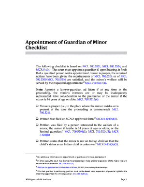 Fillable Online MJI Checklist: Appointment of Guardian of Minor ...