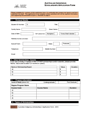 Fillable Online AUSTRALIAN INDIGENOUS SCHOLARSHIPS APPLICATION FORM Fax ...